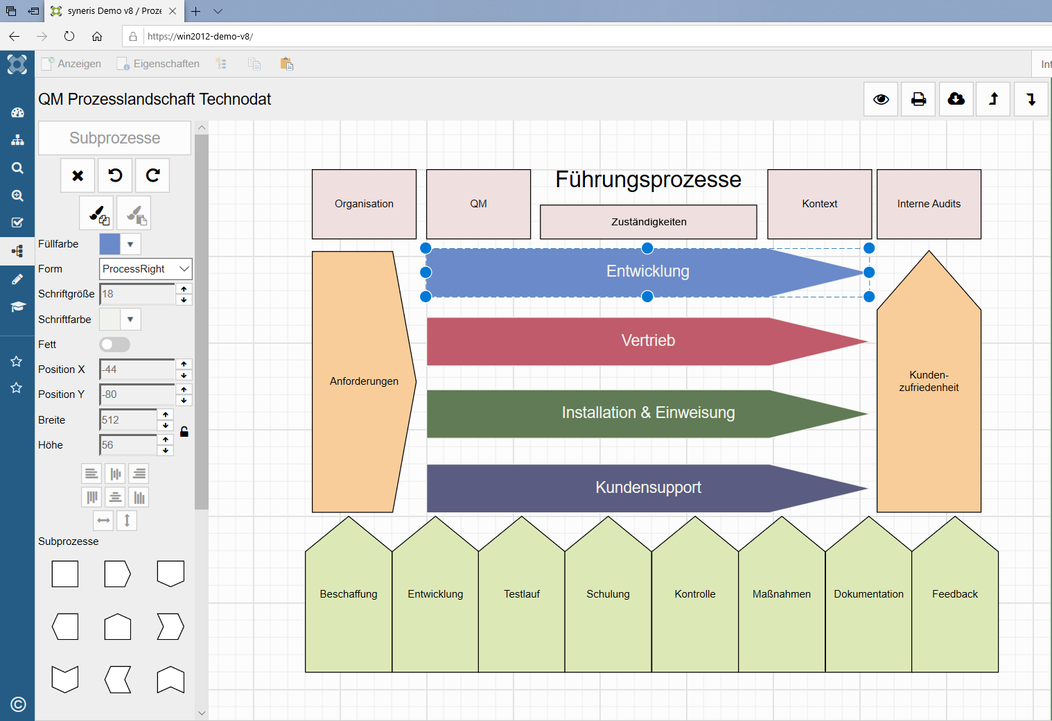 QM: syneris Prozesslandkarte mit Prozesslandkartendesigner